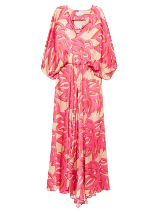 Themis Z Ismene Abstract Print V-neck Maxi Dress - Pink