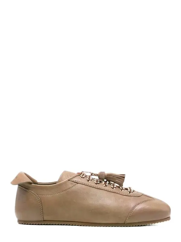 Fabiana Filippi Leather Lace-up Sneakers With Tassel Detail - Brown