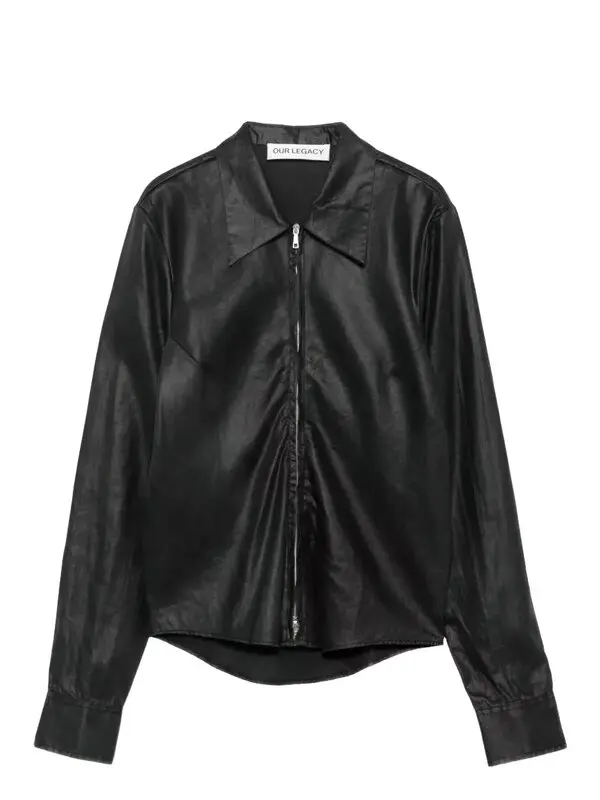 Our Legacy Slim-fit Zip-up Shirt With Coated Finish - Neutrals
