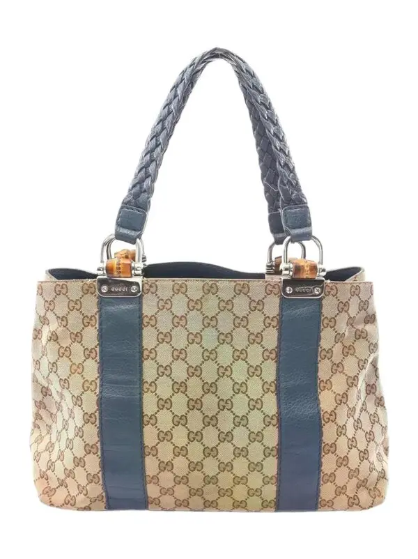 Gucci 2000s Bamboo Gg Canvas Tote Bag - Neutrals