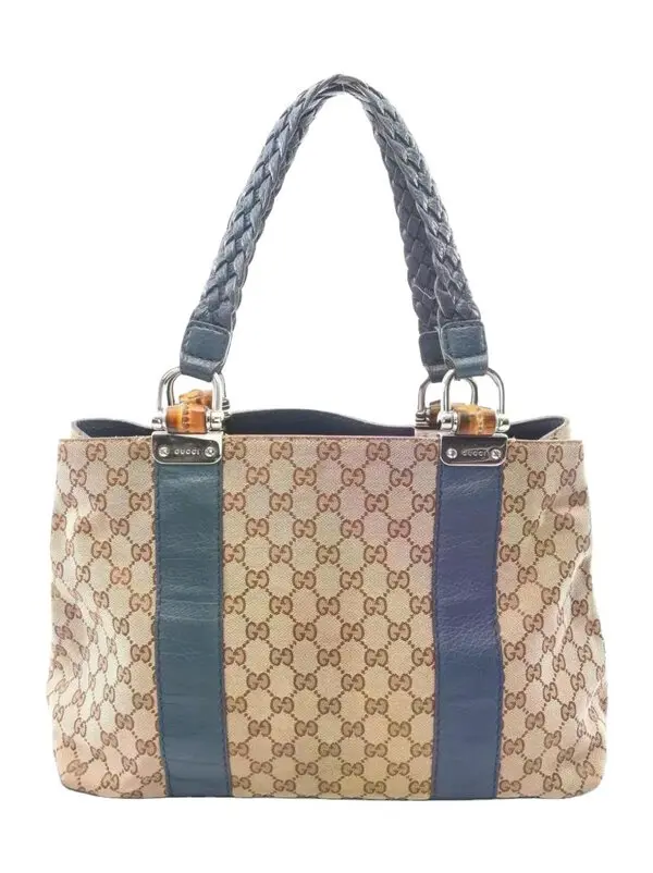 Gucci 2000s Bamboo Gg Canvas Tote Bag - Neutrals