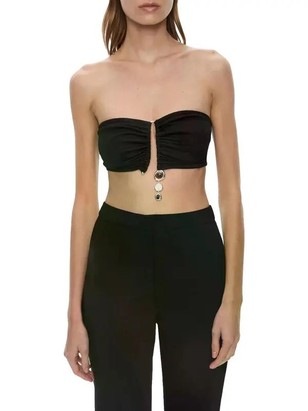 Christopher Esber Droplet Ruched Crystal-pendant Bandeau Top - Black