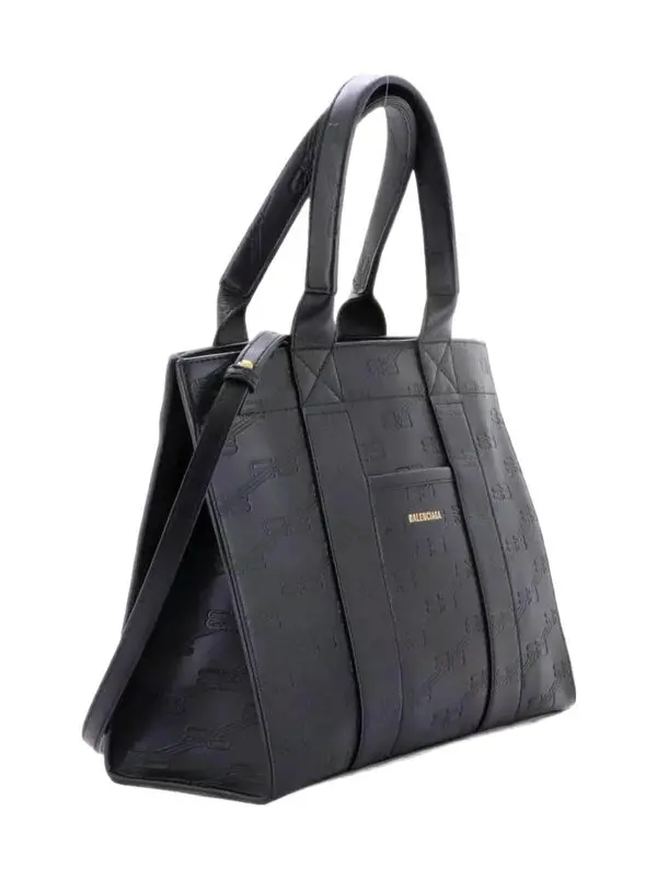 Balenciaga Hardware Embossed Leather Small Tote Bag - Black