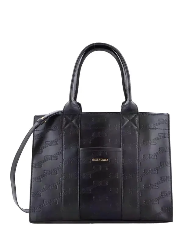 Balenciaga Hardware Embossed Leather Small Tote Bag - Black