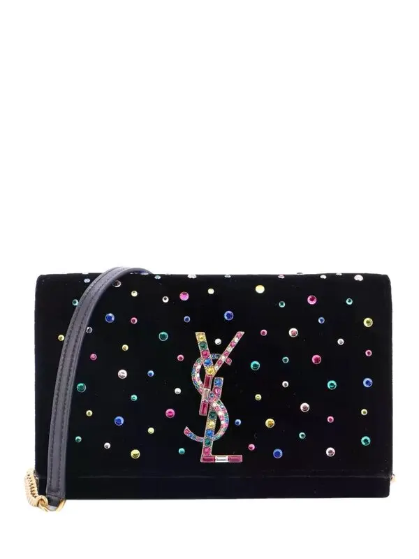 Saint Laurent Embellished Velvet Crossbody Bag - Black
