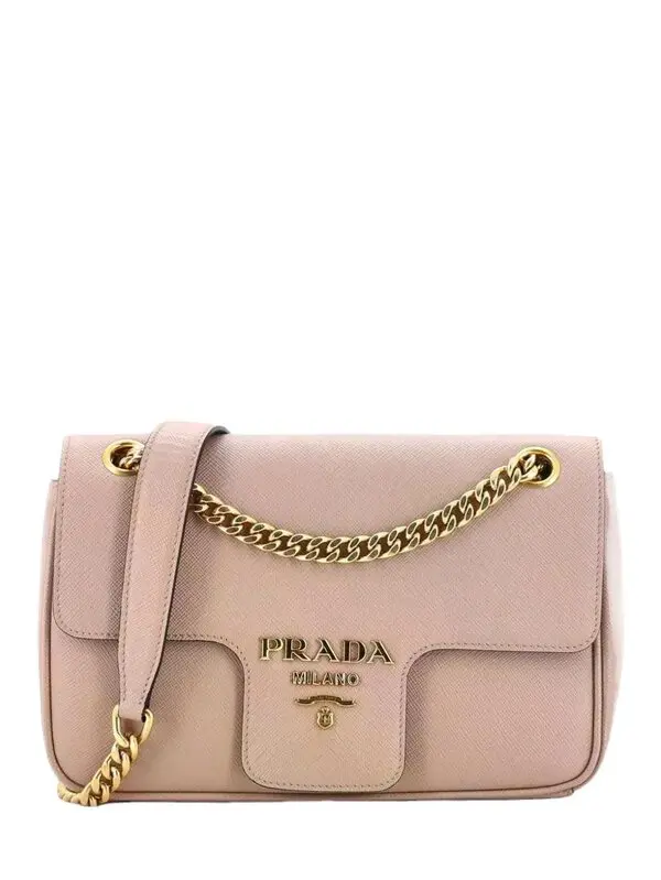 Prada Pattina Flap Shoulder Bag In Saffiano Leather - Neutrals