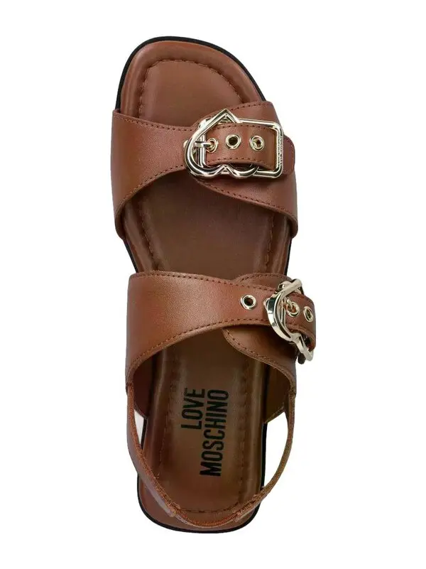 Moschino Heart-buckle Leather Sandals - Brown