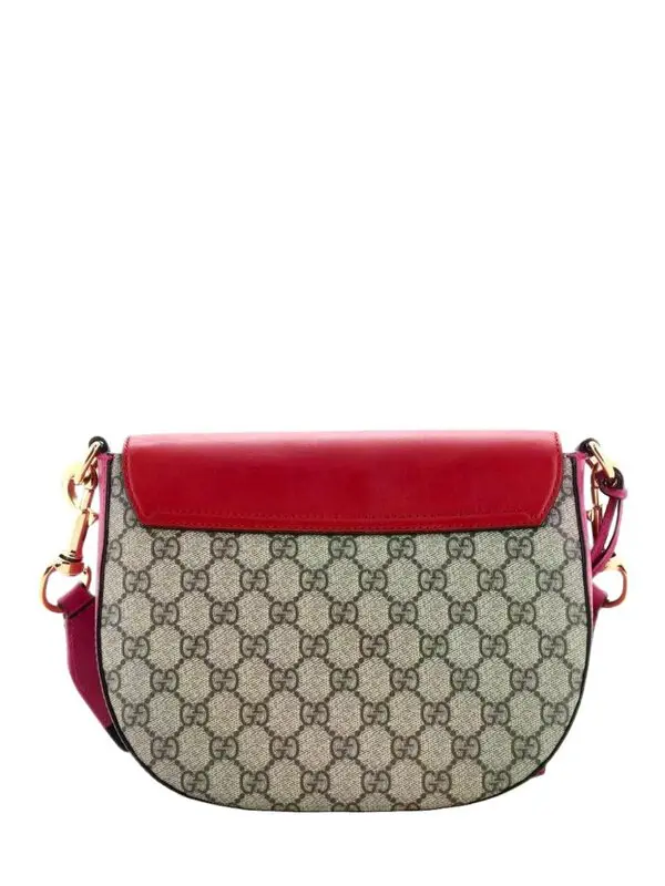 Gucci Padlock Saddle Shoulder Bag In Gg Coated Canvas And Leather - Brown