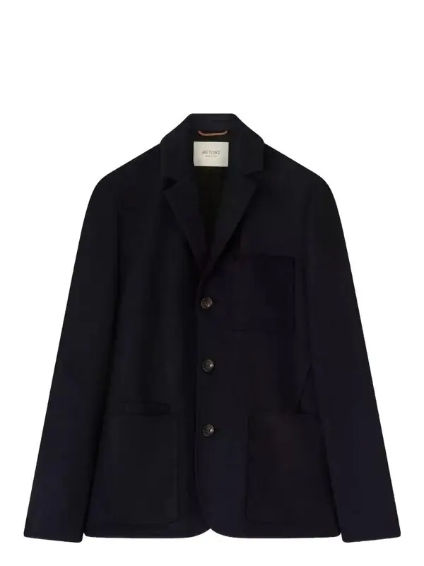 RETORI Embroidered-elbow Single-breasted Wool Blazer - Blue