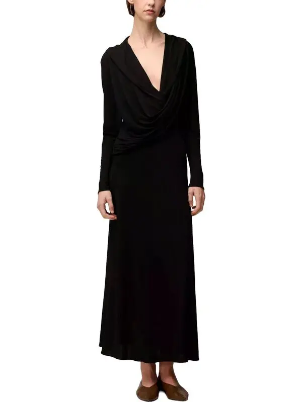 RETORI Retro Draped Hooded Midi Dress - Black