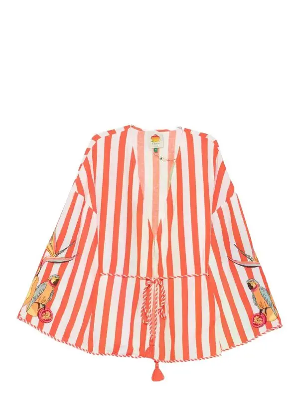 Farm Rio Embroidered Striped Top - Red