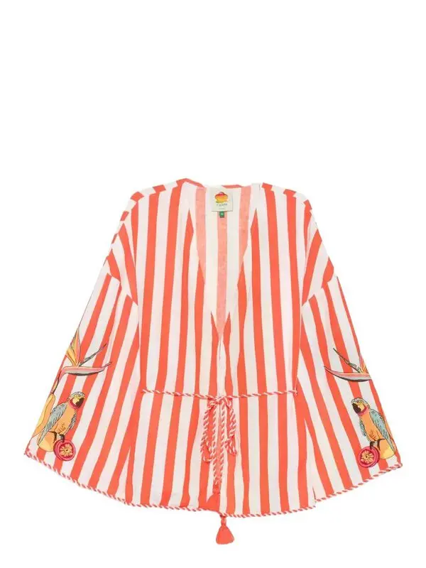 Farm Rio Embroidered Striped Top - Red