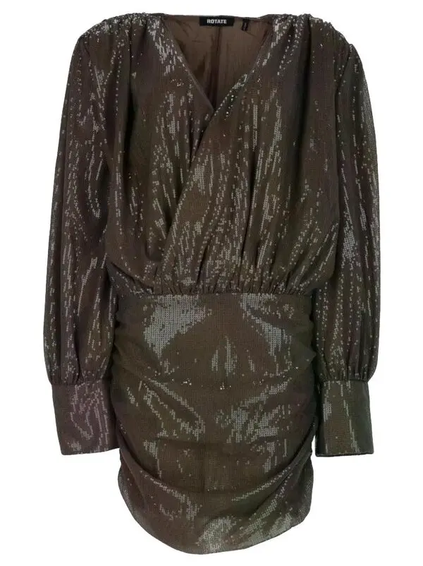 ROTATE BY BIRGER CHRISTENSEN Sequin-embellished Ruched Mini Dress - Brown
