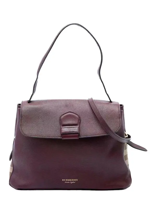 Burberry Medium House Check Trimmed Leather Camberley Satchel - Red