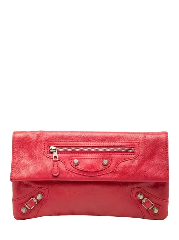 Balenciaga Lambskin Leather Motocross Giant 12 Envelope Clutch Bag - Red
