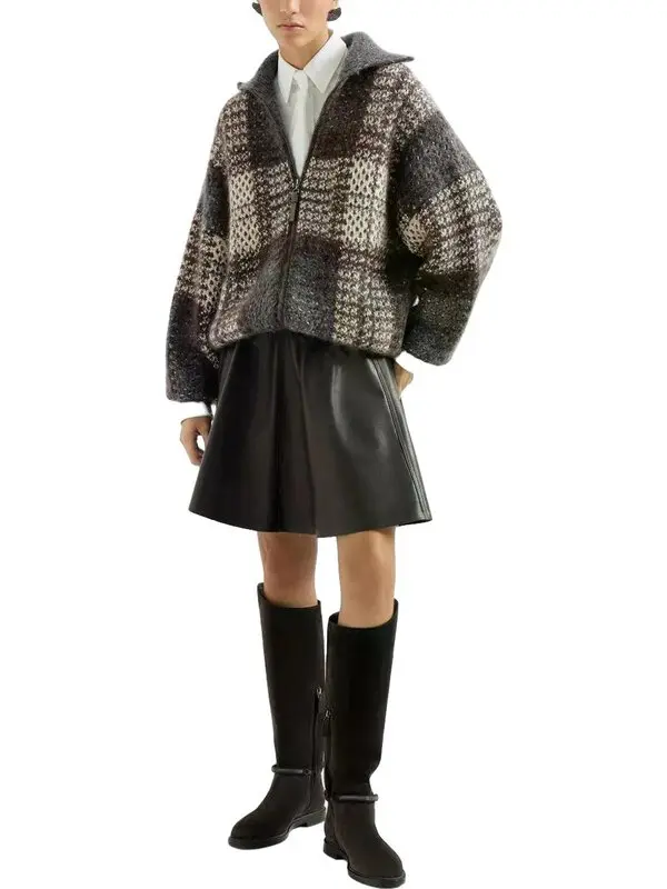 Brunello Cucinelli Tartan Double Knit Mohair, Virgin Wool, And Cashmere Jacket - Grey