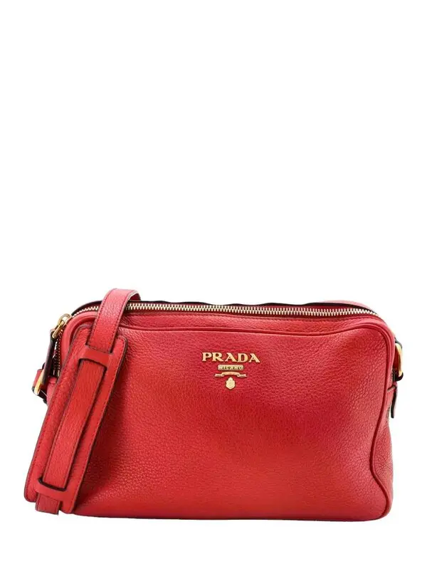 Prada Vitello Phenix Double Zip Camera Crossbody Bag - Red