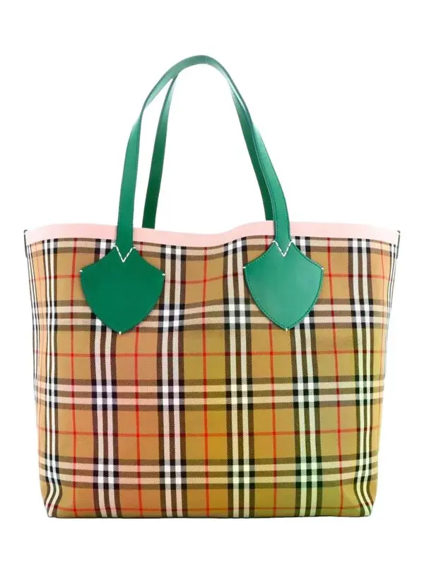 Burberry Reversible Giant Vintage Check Canvas Large Tote Bag - Brown