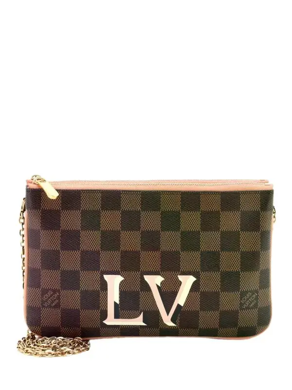 LOUIS VUITTON Double Zip Pochette Damier Clutch Bag - Brown