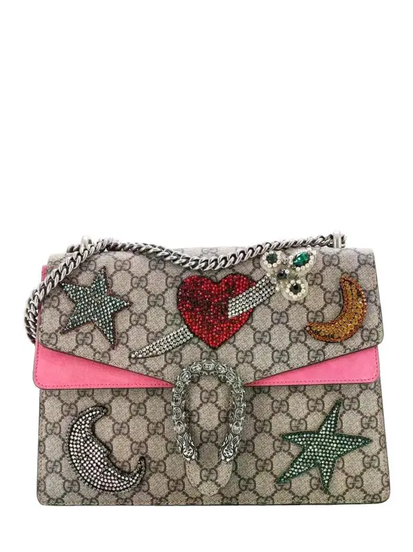 Gucci Embellished Gg Coated Canvas Medium Shoulder Bag - Brown