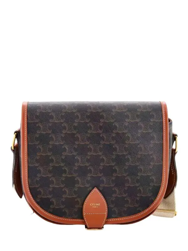 Celine Folco Bag Triomphe Coated Canvas Large Crossbody Bag - Brown