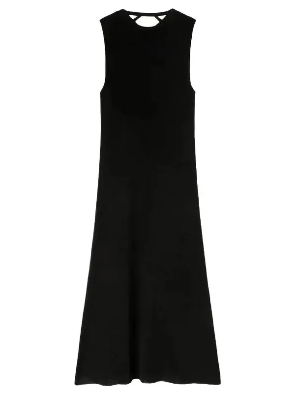 RETORI Retro: Silk Knitted Midi Dress With Crochet Detail - Black