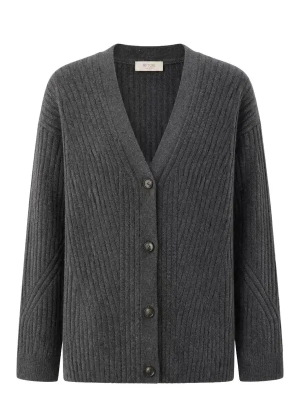 RETORI Ribbed V-neck Cardigan - Grey