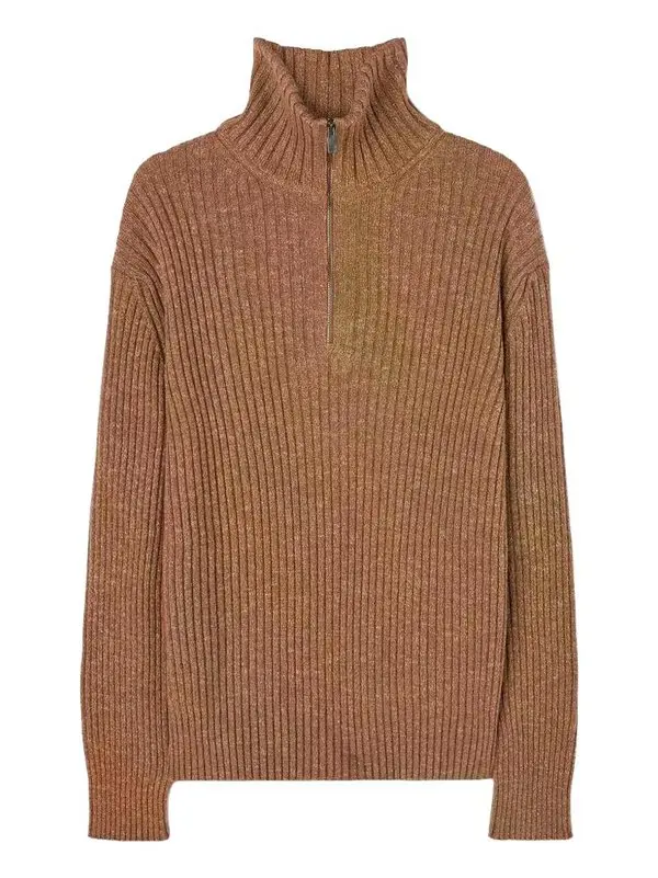 RETORI Ribbed Zip-up Sweater - Brown