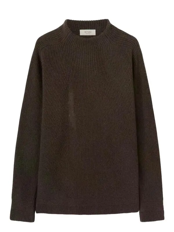 RETORI Ribbed Knit Mock Neck Cashmere Sweater - Brown