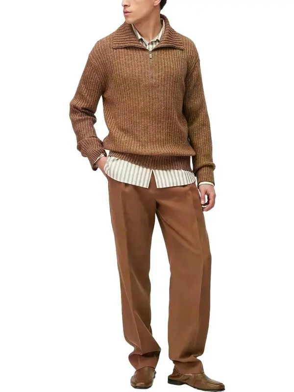 RETORI Embroidered Reverse-pleat Linen Trousers - Brown