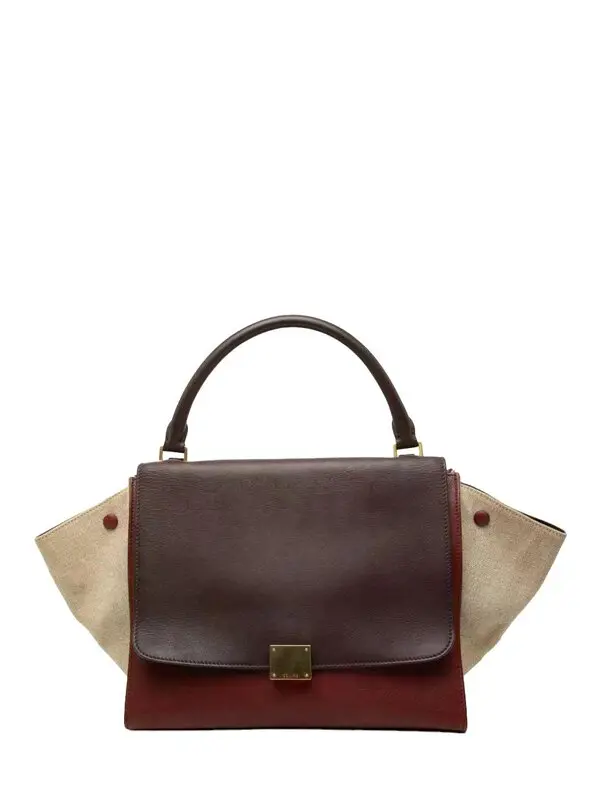 Celine Medium Tricolor Leather Trapeze Satchel Tote Bag - Red