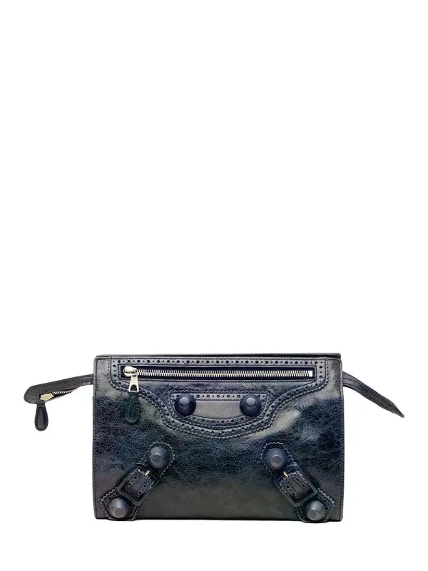 Balenciaga Lambskin Motocross Giant 21 Brogues Clutch Pouch - Blue