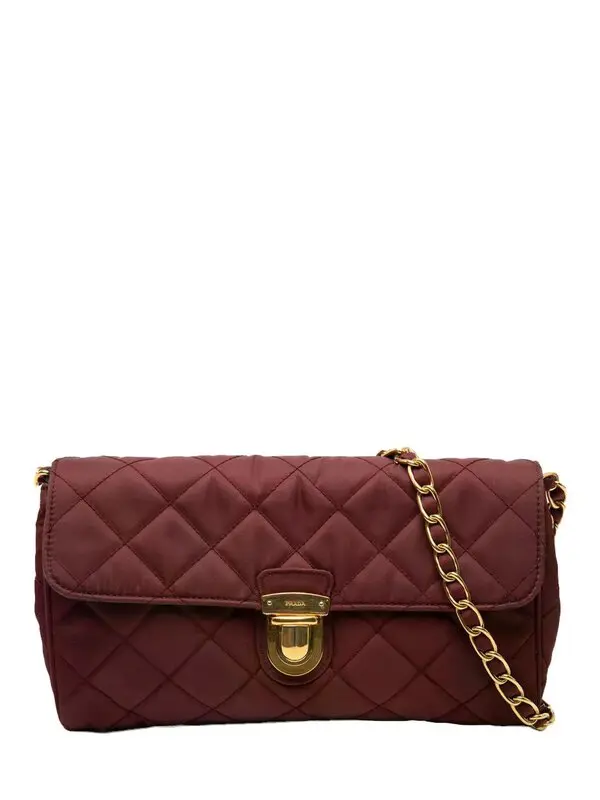 Prada Quilted Tessuto Chain Crossbody Bag - Red
