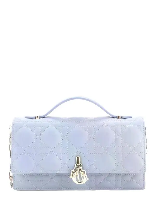 Dior Cannage Quilt Lambskin Mini Flap Bag - Blue