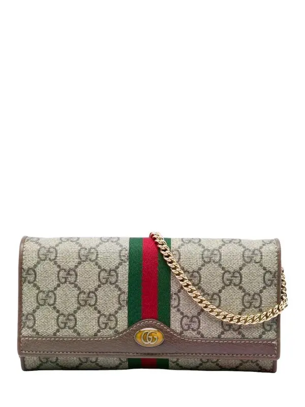 Gucci Ophidia Gg Supreme Web Wallet On Chain Crossbody Bag - Neutrals