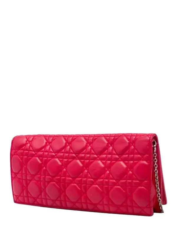 Dior Lambskin Cannage Lady Chain Convertible Clutch Crossbody Bag - Red
