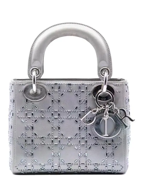 Dior Mini Lady Cannage Crystal Embellished Satchel - Grey