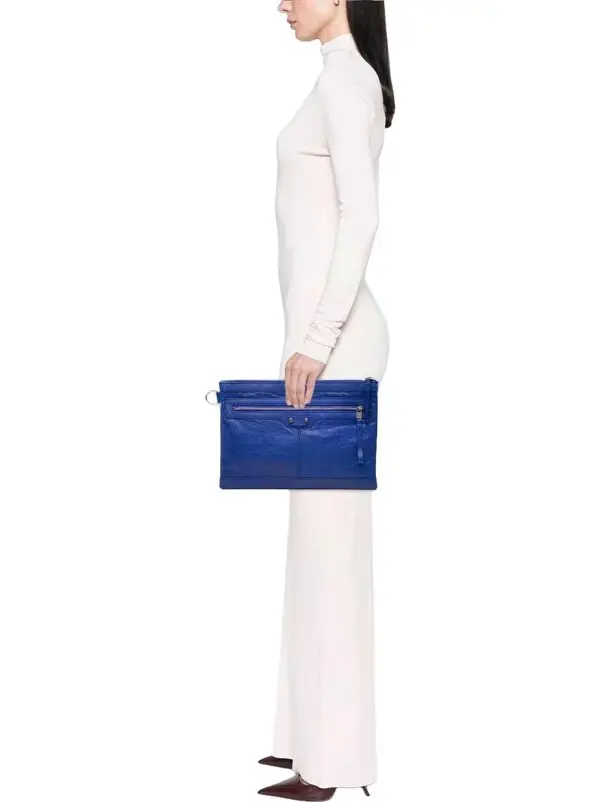 Balenciaga Lambskin Motocross Classic Clip M Clutch Bag - Blue