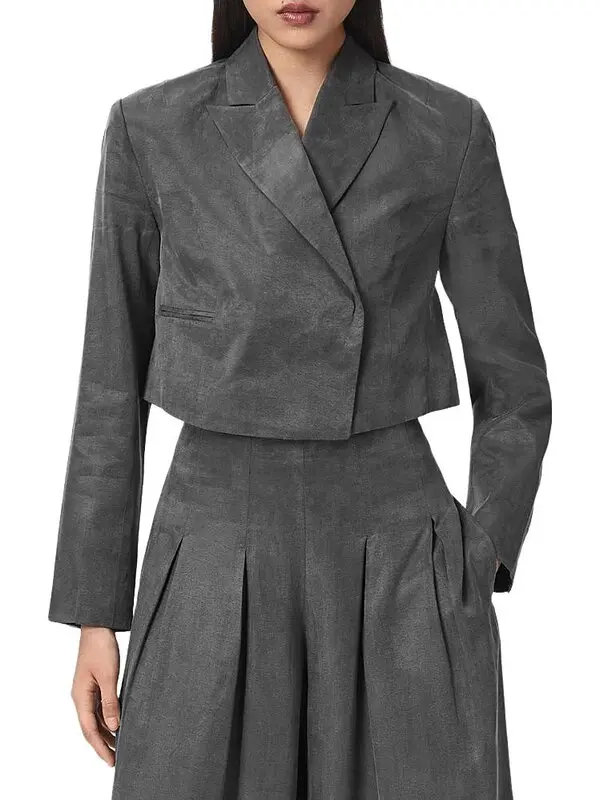 ALLSAINTS Marrlo Cropped Double Breasted Blazer - Graphite Blue