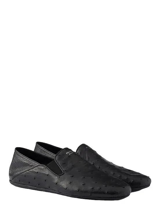 Prada Ostrich Leather Loafers - Black