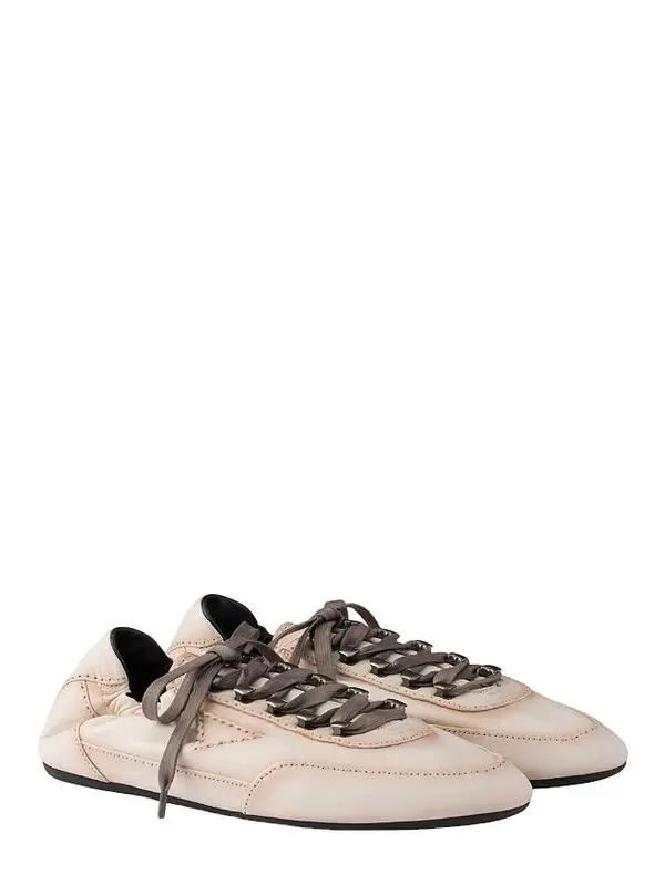 Prada Antiqued Nappa Leather Collapsible Sneakers With Hooks - Neutral
