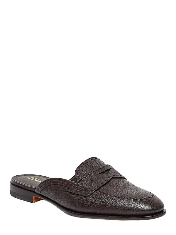 Santoni Granato Leather Mule - Brown