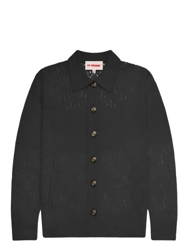 LA GRANNI Pereline Collared Cardigan - Black