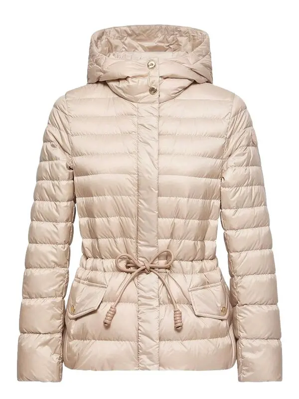Moncler Raies Short Down Jacket With Drawstring Waist And Hood - Pink