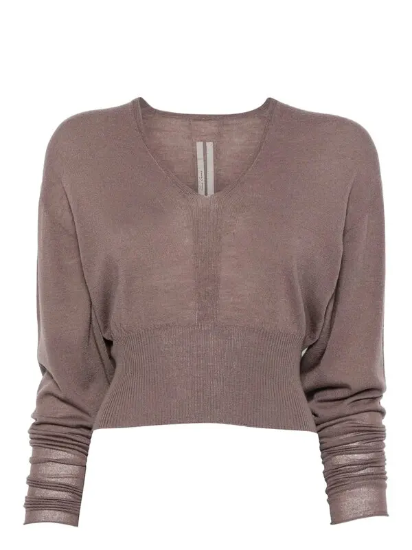 Rick Owens Long-sleeved Virgin Wool V-neck Top With Ribbed Hem - Viola