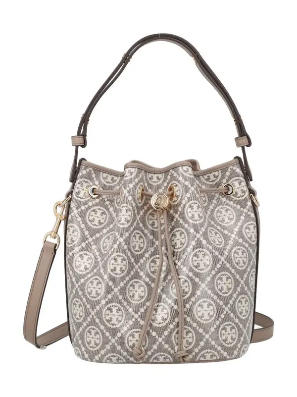 Tory Burch T Monogram Mini Bucket Bag In Cotton - Dove