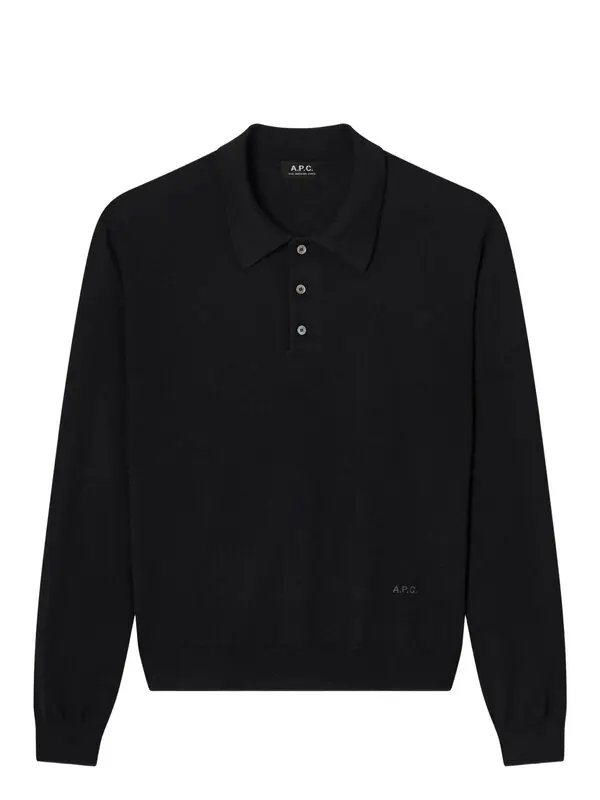 A.p.c. Classic Wool Polo Sweater With Button Placket - Nero