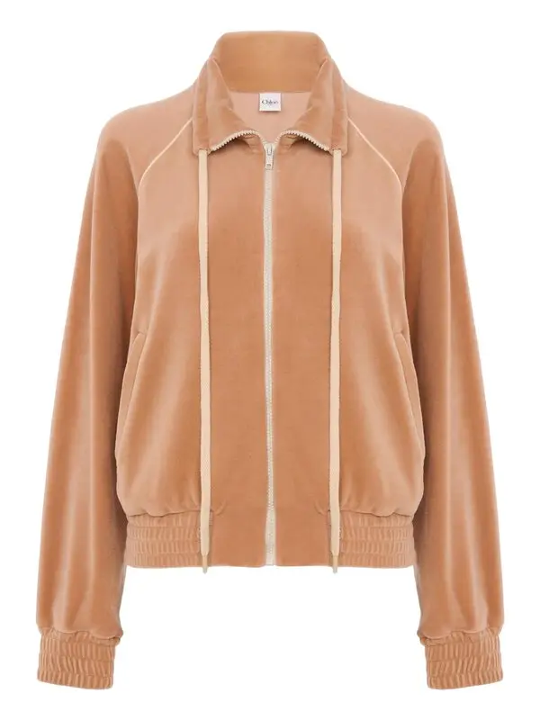 Chloé Velvet Zip-front Drawstring Waist Jacket - Beige