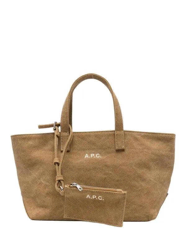 A.p.c. Mini Canvas Shoulder Tote With Goldtone Embossed Logo - Beige