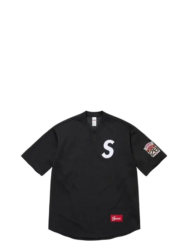 Supreme Logo Baseball Henley - Black